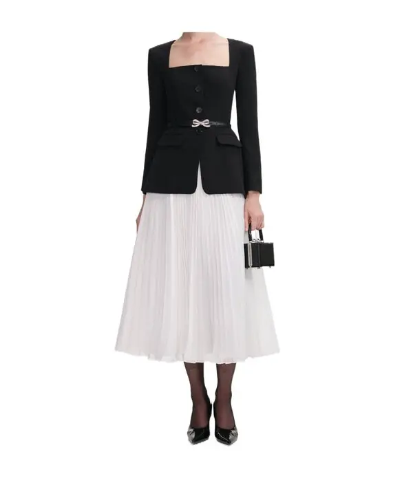 SELF-PORTRAIT Pleated Panel Bow Detail Midi Dress
