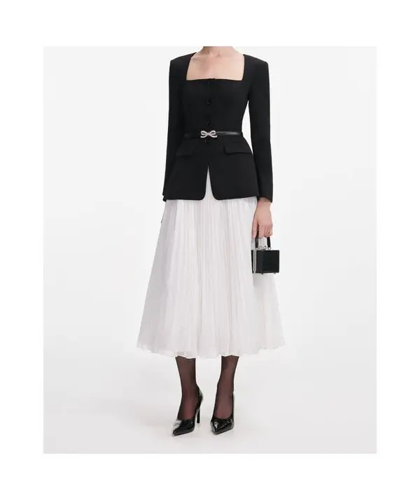 SELF-PORTRAIT Pleated Panel Bow Detail Midi Dress
