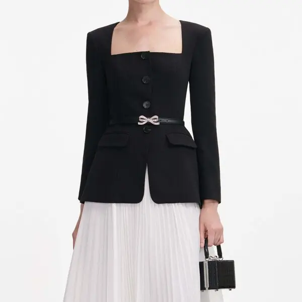 SELF-PORTRAIT Pleated Panel Bow Detail Midi Dress