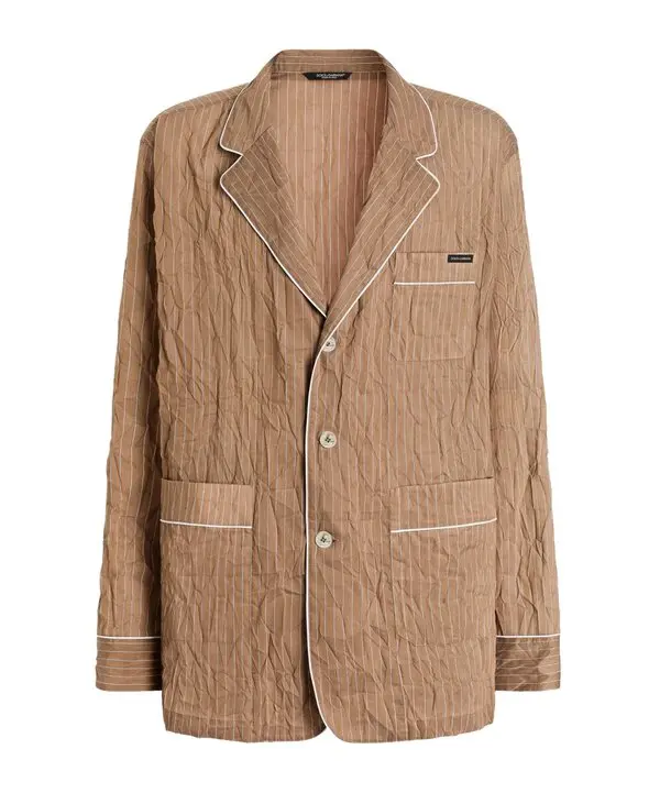 Dolce & Gabbana Dolce Gabbana Crinkled Striped Shirt-style Vanity Robe - Brown
