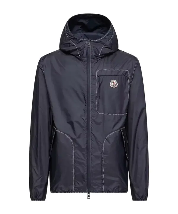 Moncler Terche Hooded Windbreaker With Logo Patch - Black