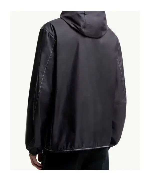 Moncler Terche Hooded Windbreaker With Logo Patch - Black