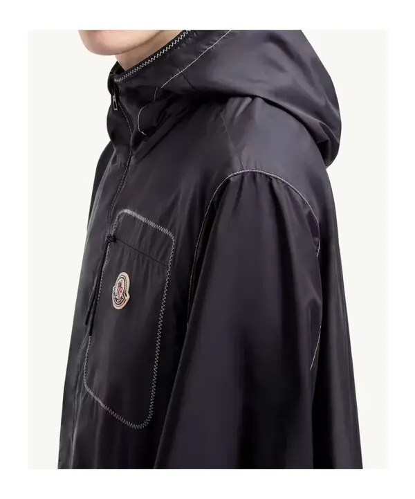 Moncler Terche Hooded Windbreaker With Logo Patch - Black