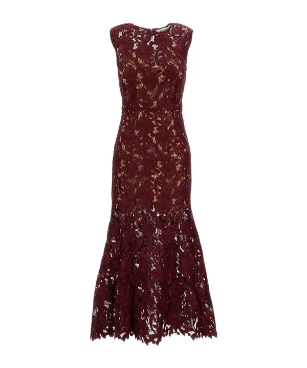 SELF-PORTRAIT Guipure Lace Midi Dress - Brown