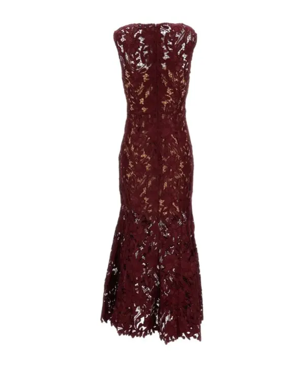 SELF-PORTRAIT Guipure Lace Midi Dress - Brown