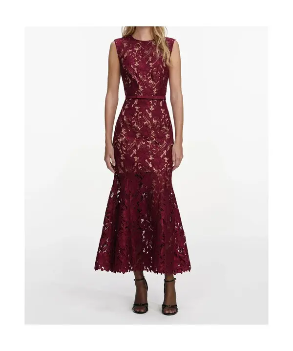 SELF-PORTRAIT Guipure Lace Midi Dress - Brown