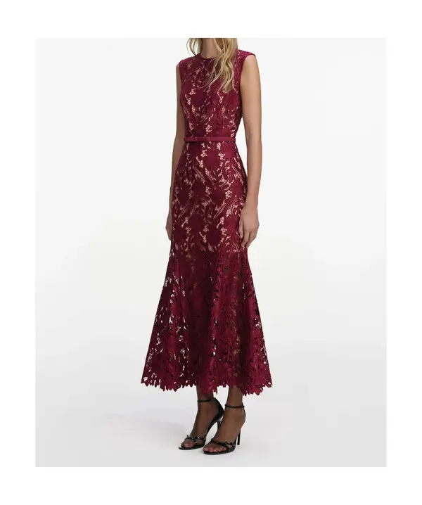 SELF-PORTRAIT Guipure Lace Midi Dress - Brown