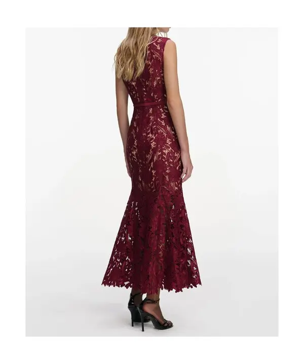 SELF-PORTRAIT Guipure Lace Midi Dress - Brown