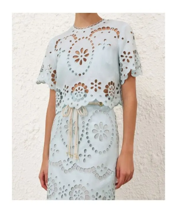 Zimmermann Short Sleeve Embroidered Bodice