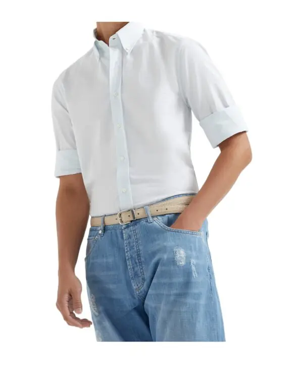 Brunello Cucinelli Striped Cotton Shirt - Light Blue