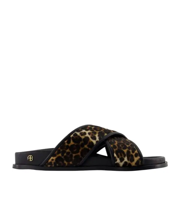 ANINE BING Emi Leopard-print Flat Sandals - Black