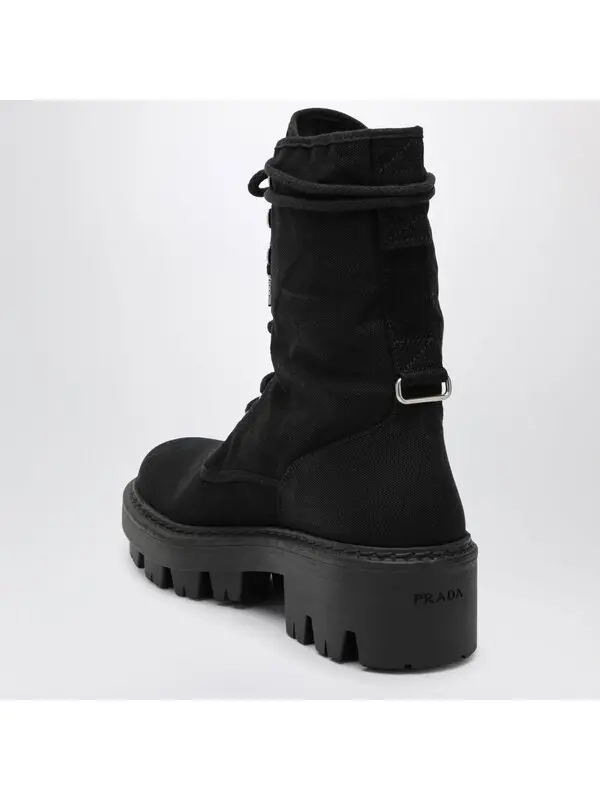 Prada High-top Lace-up Canvas Boots - Black