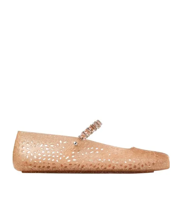 JIMMY CHOO Round Toe Flat With Embellished Strap
