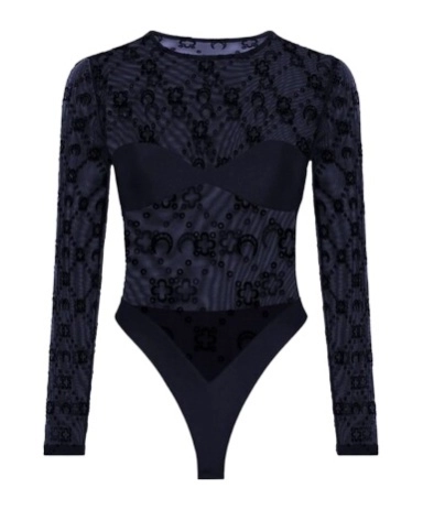 MARINE SERRE Monogram Mesh Flocked Bodysuit Top - Black