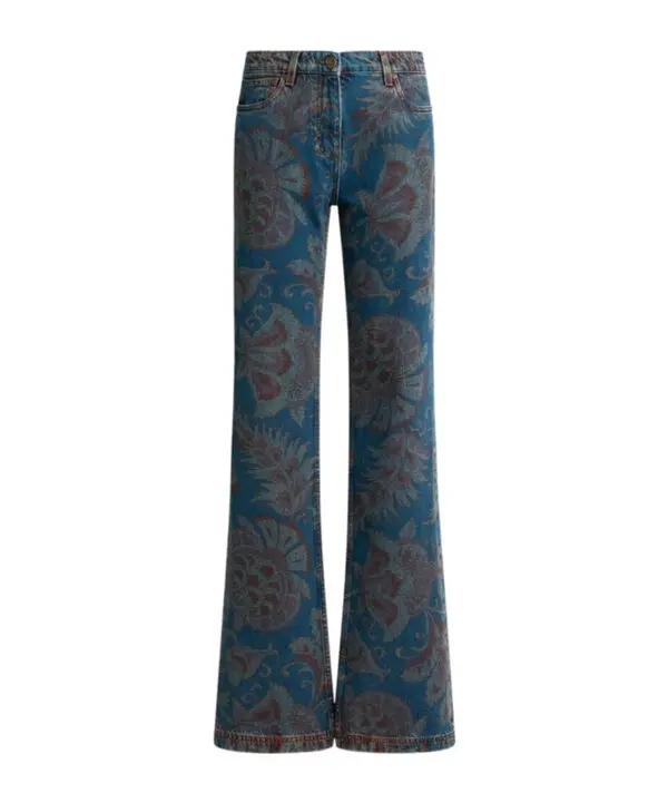Etro Flared Jeans With Floral Motif - Blue