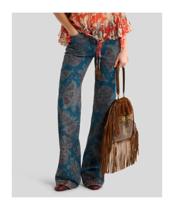 Etro Flared Jeans With Floral Motif - Blue