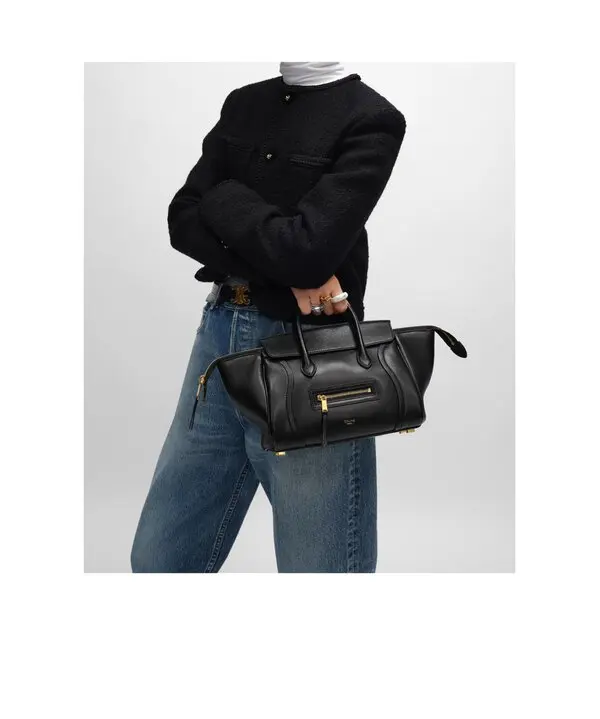Celine Little Luggage In Supple Shiny Lambskin - Black
