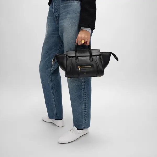 Celine Little Luggage In Supple Shiny Lambskin - Black
