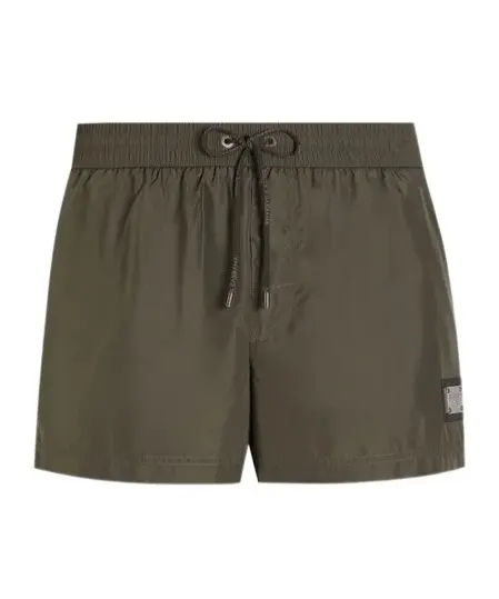 Dolce & Gabbana Logo Plaque Swim Shorts - Brown