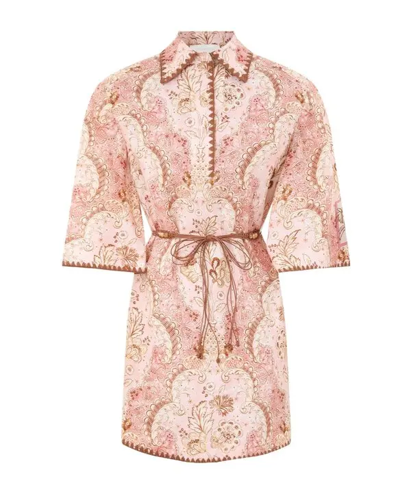 Zimmermann Daylight Floral Belted Mini Dress - Damask Rose