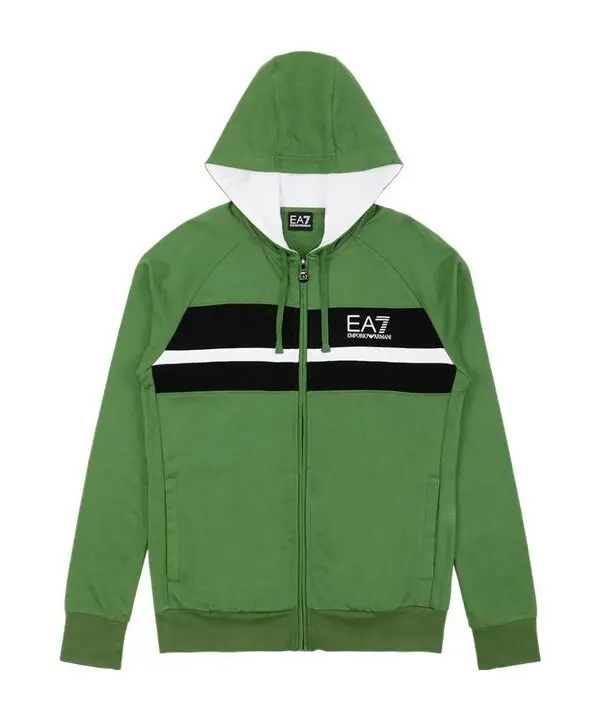 EA7 Hooded Zip-up Jacket With Logo Detail - Green