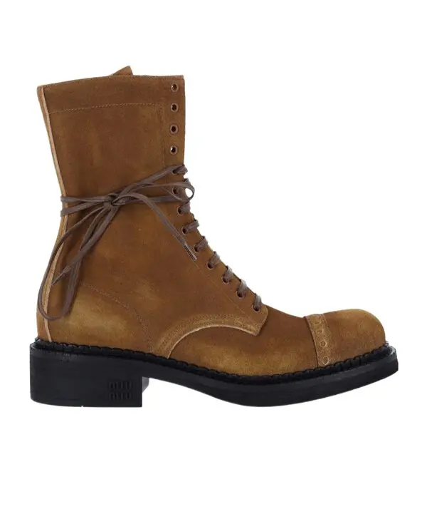 Miu Miu Lace-up Square Toe Boots - Brown