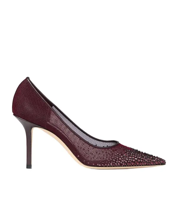JIMMY CHOO Love 85 Embellished Mesh Pointed-toe Pumps - Deep Merlot