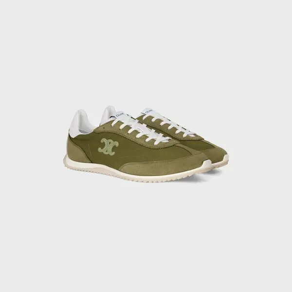 Celine Nylon, Suede Calfskin And Calfskin Racer Sneakers - Olive