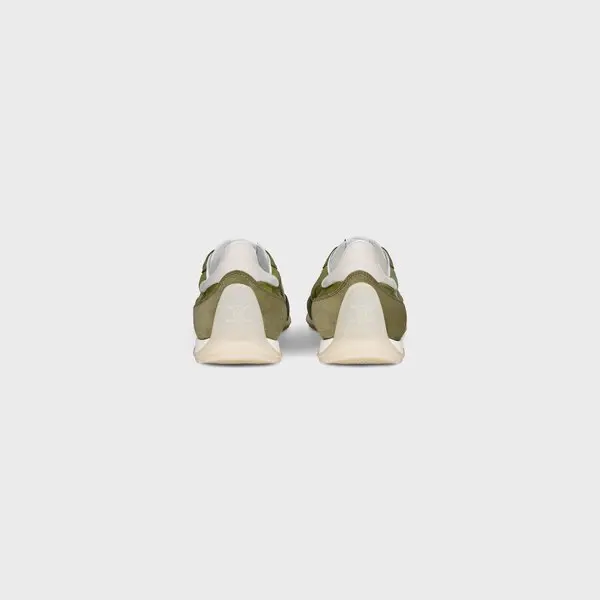 Celine Nylon, Suede Calfskin And Calfskin Racer Sneakers - Olive