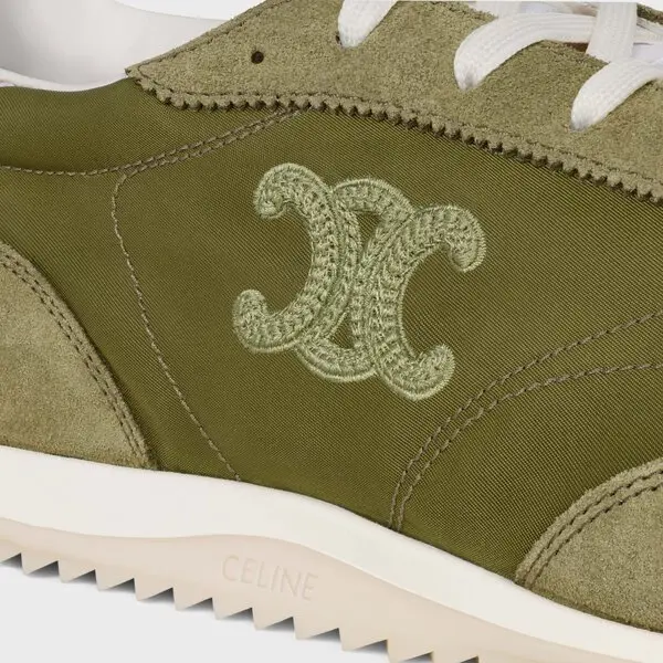 Celine Nylon, Suede Calfskin And Calfskin Racer Sneakers - Olive