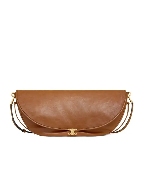 Celine Halfmoon Soft Triomphe Bag In Supple Shiny Lambskin - Soft Tan