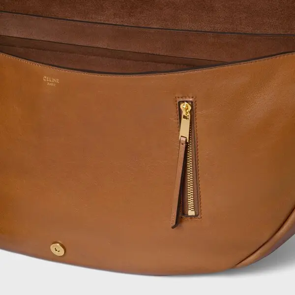 Celine Halfmoon Soft Triomphe Bag In Supple Shiny Lambskin - Soft Tan