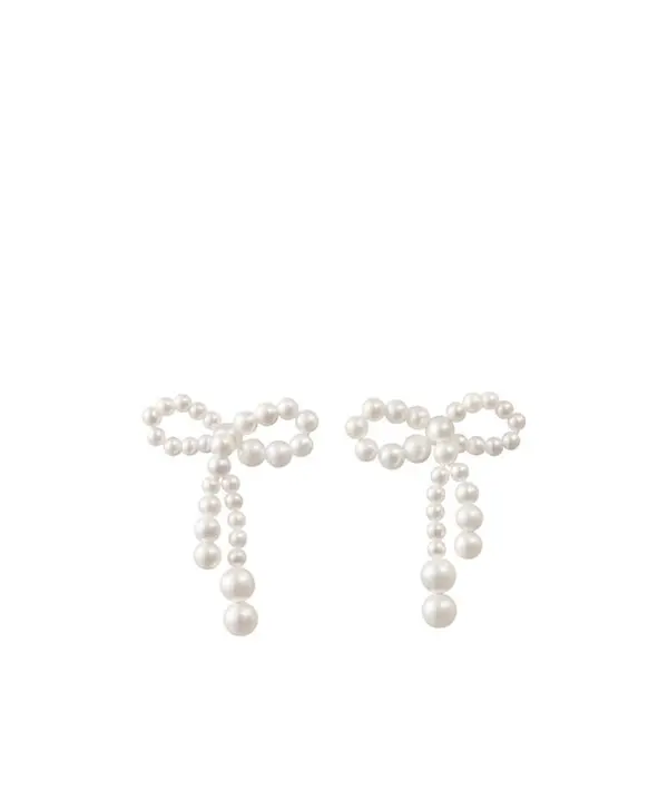 Sophie Bille Brahe Bow-shaped Pearl Earrings - White