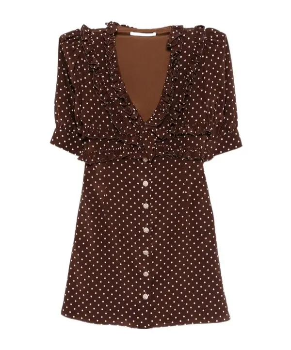 Alessandra Rich Ruffled Polka Dot Mini Dress - Brown