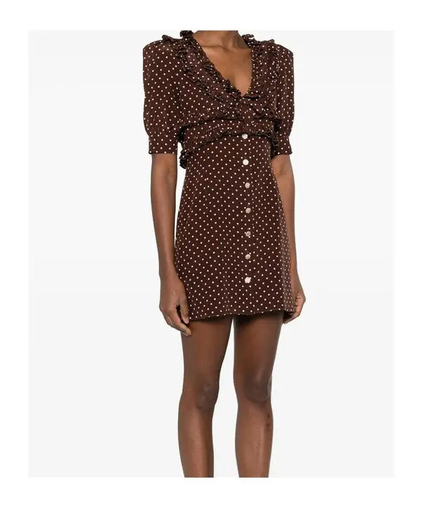 Alessandra Rich Ruffled Polka Dot Mini Dress - Brown