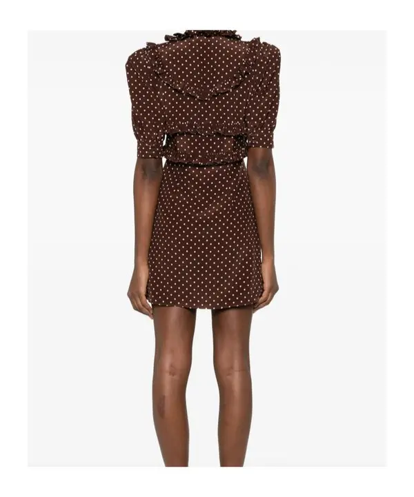 Alessandra Rich Ruffled Polka Dot Mini Dress - Brown