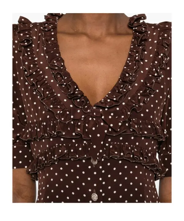 Alessandra Rich Ruffled Polka Dot Mini Dress - Brown