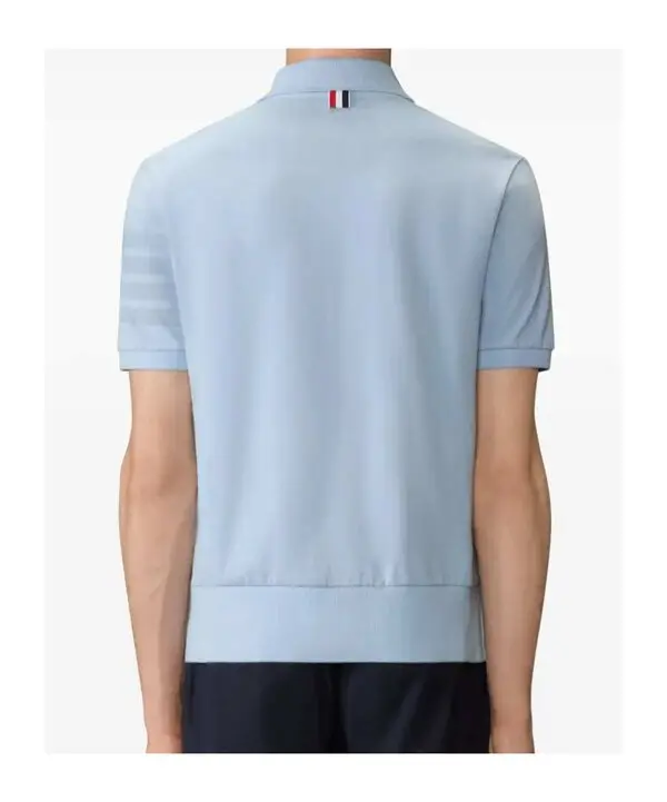 Thom Browne Ottoman 4-bar Logo Patch Polo Shirt - Light Blue
