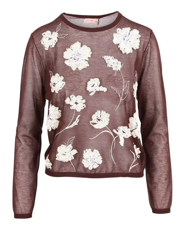 Tory Burch Floral Embroidered Knit Top