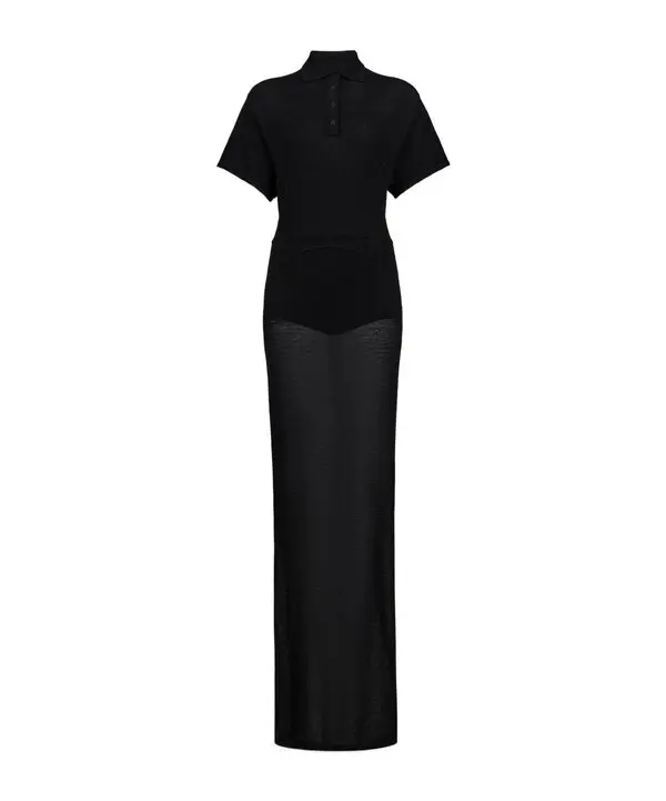 Alaïa Knit Polo Maxi Dress - Black