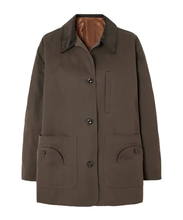 BLAZÉ MILANO Corduroy-collar Cotton Gabardine Coat - Brown