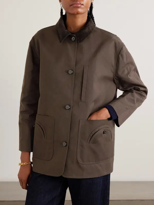 BLAZÉ MILANO Corduroy-collar Cotton Gabardine Coat - Brown