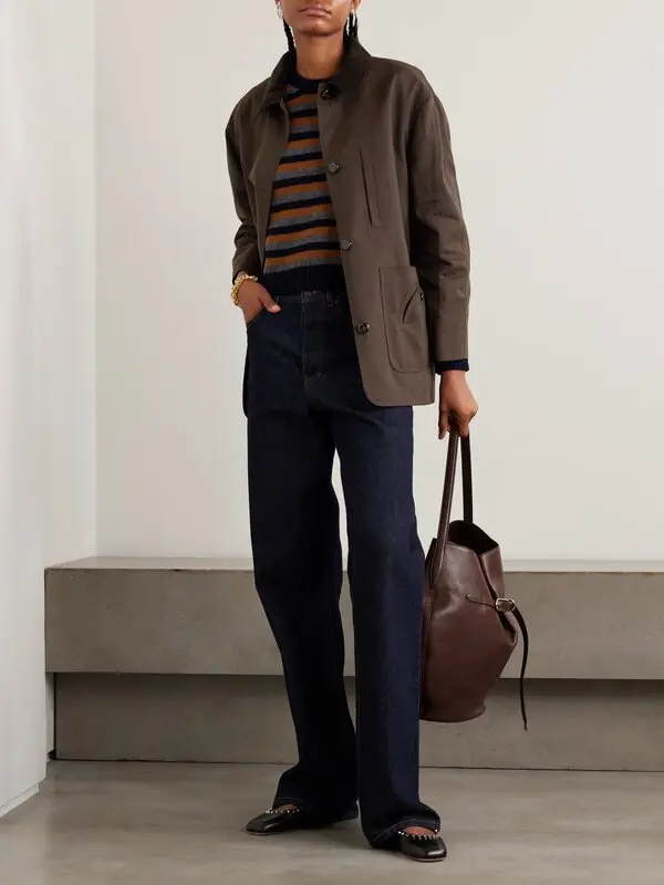 BLAZÉ MILANO Corduroy-collar Cotton Gabardine Coat - Brown