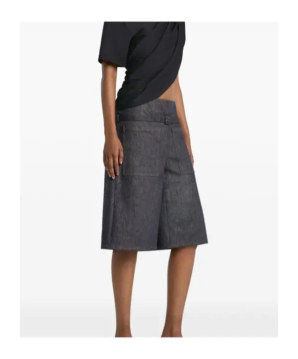 COURREGES Belted Denim Paneled Shorts - Black