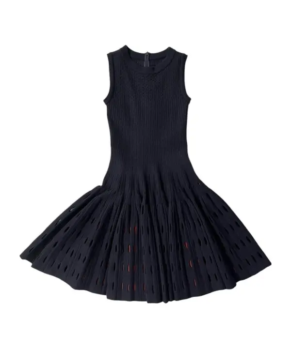 Alaïa Sleeveless Boatneck Knit Dress With Cut-out Detailing - Navy