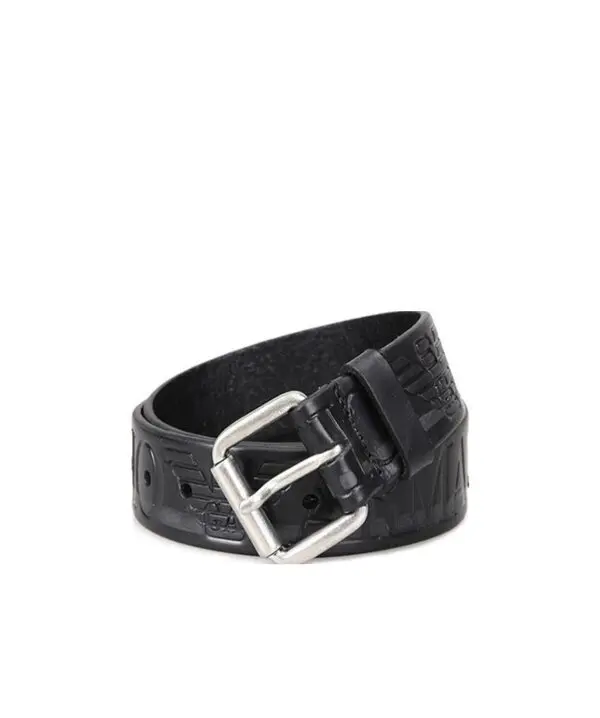 Emporio Armani Leather Buckle Belt With Embossed Logo - Black
