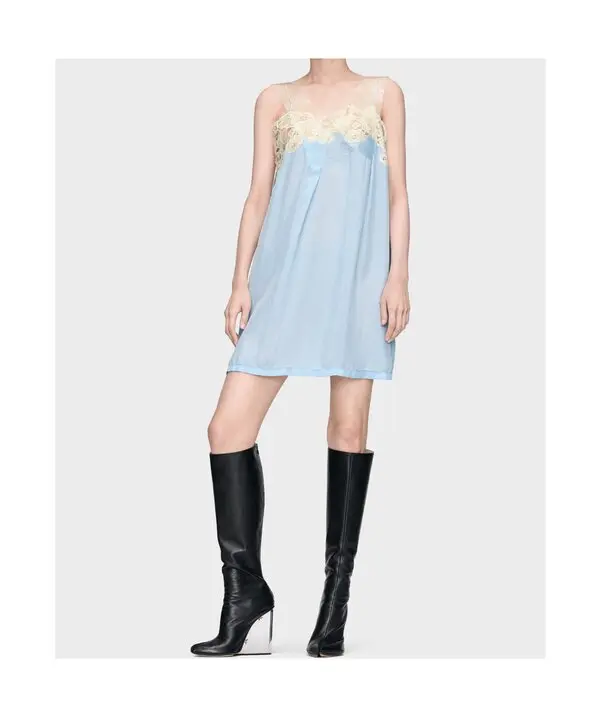 MAISON MARGIELA Taped Slip Dress With Lace Detailing - Light Blue