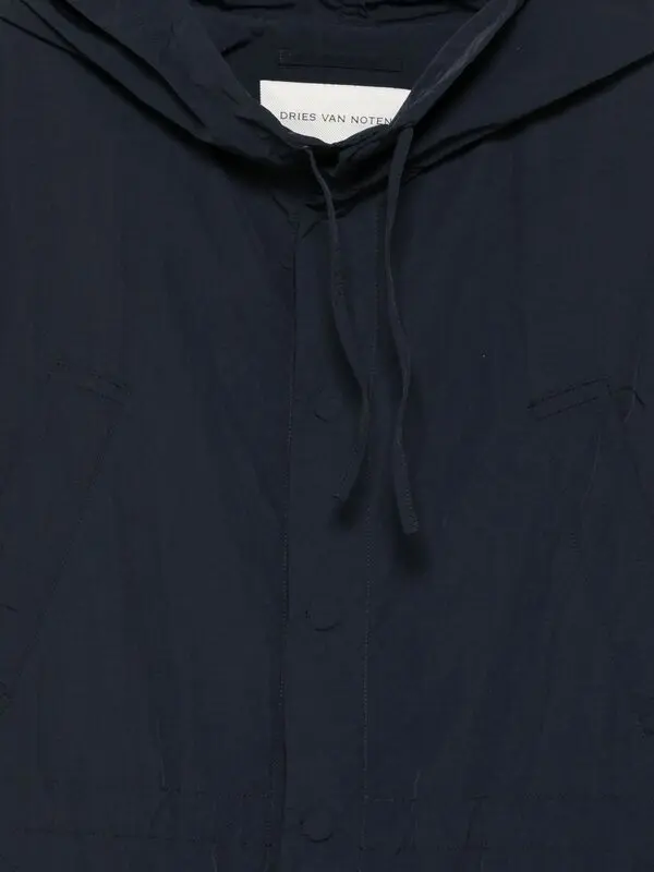 Dries Van Noten Long Sleeve Hooded Jacket With Drawstring And Pockets - Black