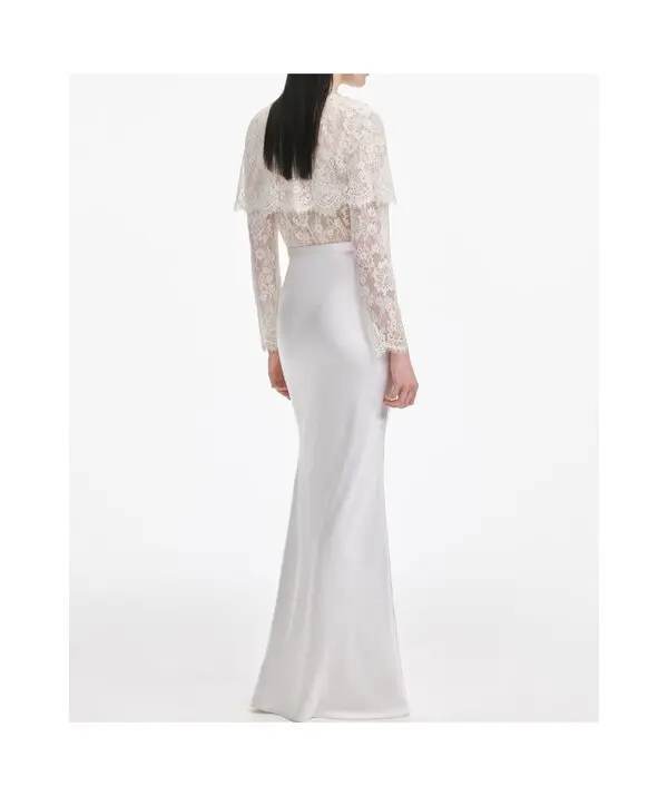 SELF-PORTRAIT Lace-panel Satin Maxi Dress