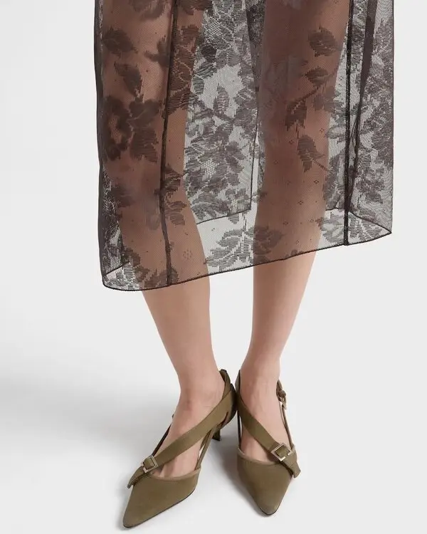 Prada Chantilly Lace Midi Skirt With Suspender Straps - Ebony